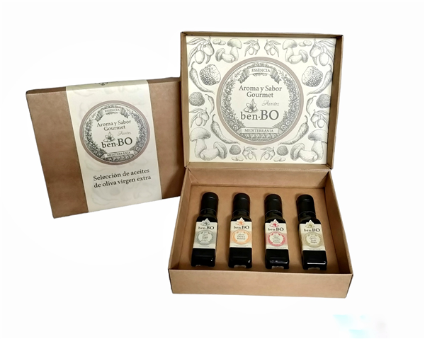 Estuche regalo de cuatro sabores de AOVE con: Trufa, boletus, picante y ...