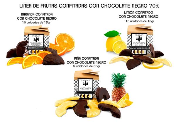 FRUTA CONFITADA CON CHOCOLATE NEGRO 70% ( NARANJA LIMON Y PIÑA) | Grupo ...
